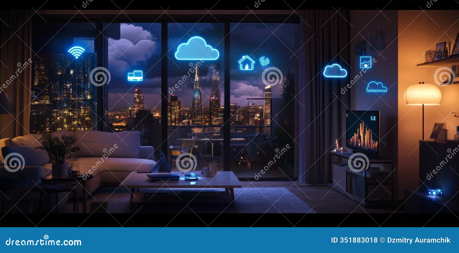 Visual Representation of Smart Home Devices and Cloud Computing Concept in a Digital Render ...