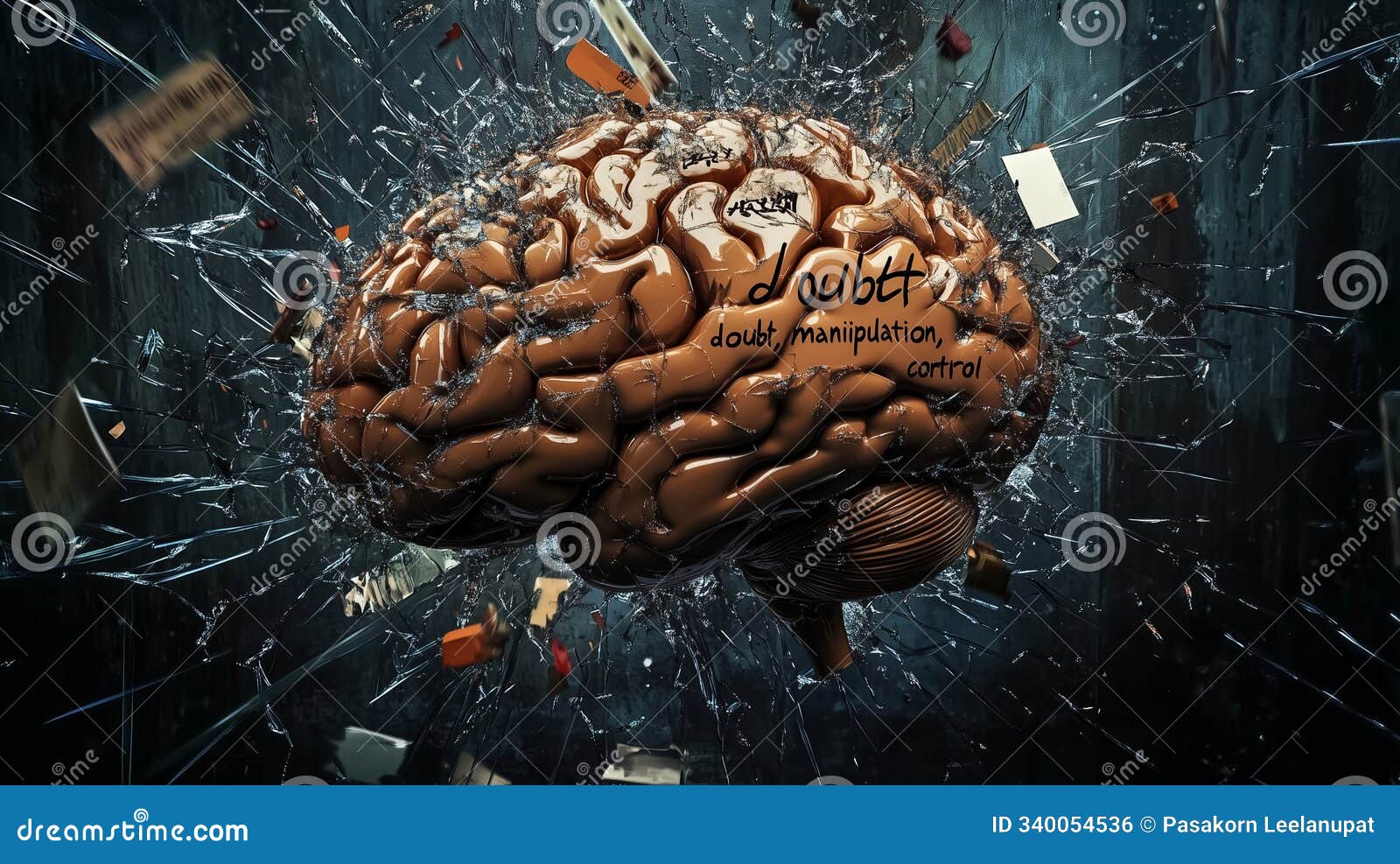 A Visual of Shattered Glass in the Shape of a Human Brain, with Stock ...