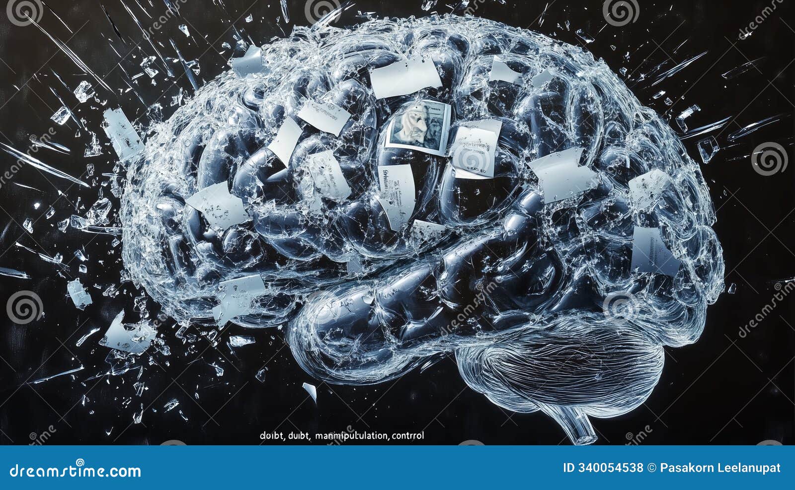 A Visual of Shattered Glass in the Shape of a Human Brain, with Stock ...