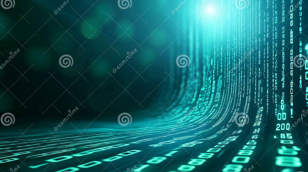 Abstract Representation of Flowing Binary Code on a Dark Background in a Digital Landscape Stock ...