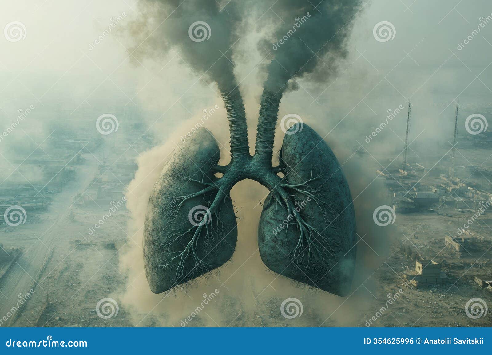 Realistic Depiction of Lungs Amidst Smog and Dust Particles ...