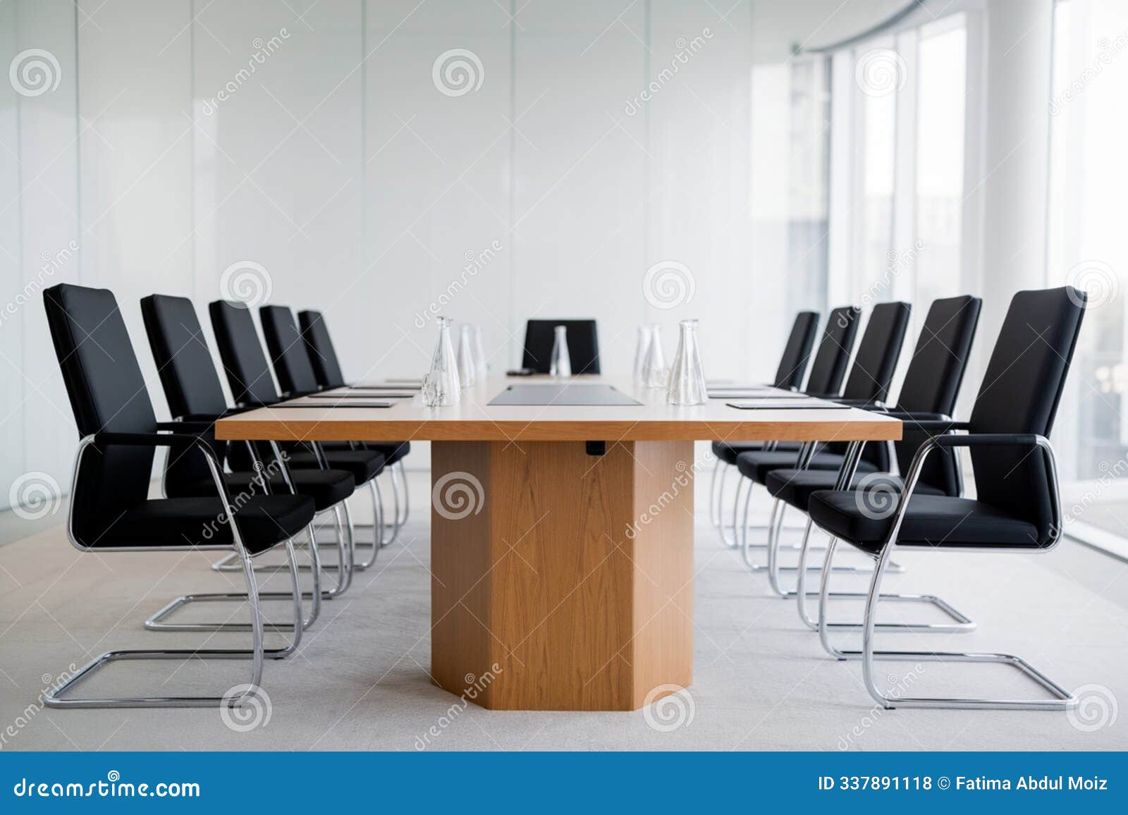 Sleek Oak Conference Table In Illuminated Corporate Office Royalty-Free ...