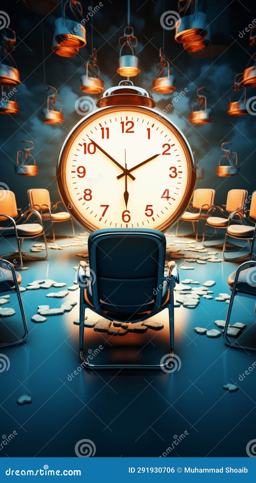 Visual Synergy Illustration Combines Chairs and Clock in a 3D Rendered ...