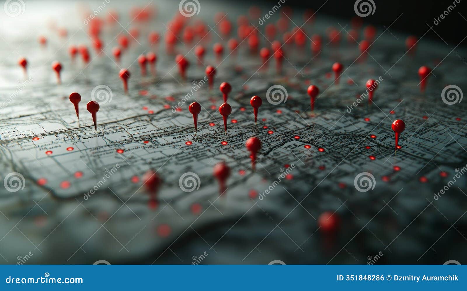 A Visual of a Three-dimensional Map with Red Location Markers and ...