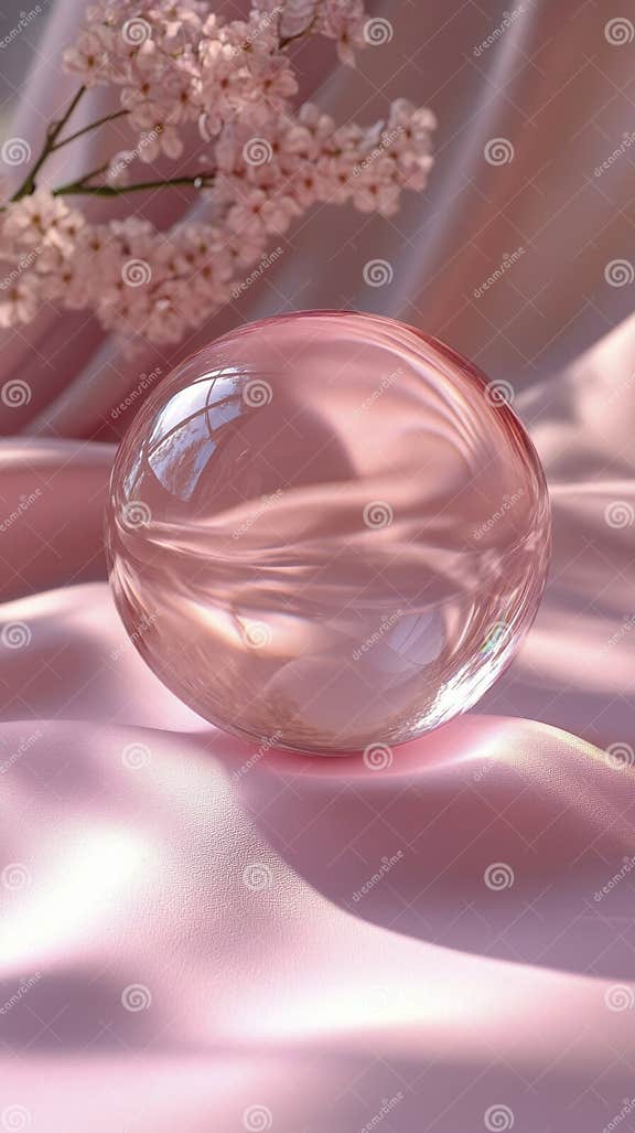 Visual of a Translucent Sphere Resting on a Serene Pink Surface Stock ...