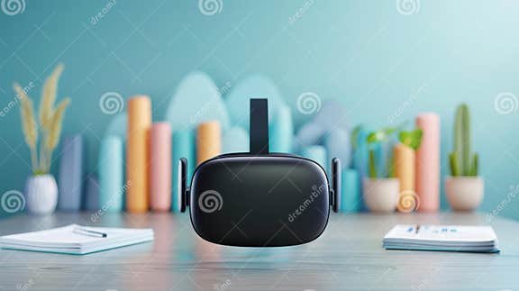 Visual of Virtual Reality Headset on Table with Business Documents, Illustrating VR Applications ...