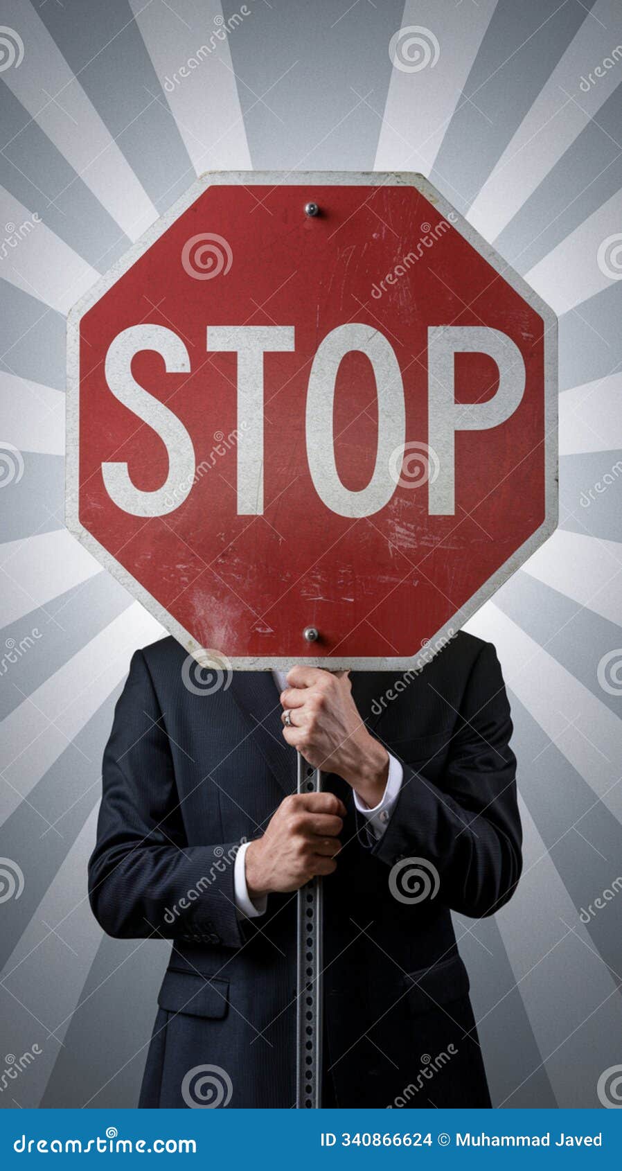 Man Holds Worn Red STOP Sign, Standing Against Gradient Gray Background ...
