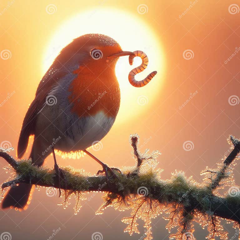 Visualisation of the Expression "Early Bird Catches the Worm." Stock ...