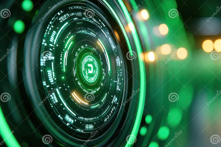 Visualization of Advanced Holographic AI-powered Dashboards with Interactive Elements on a Green ...