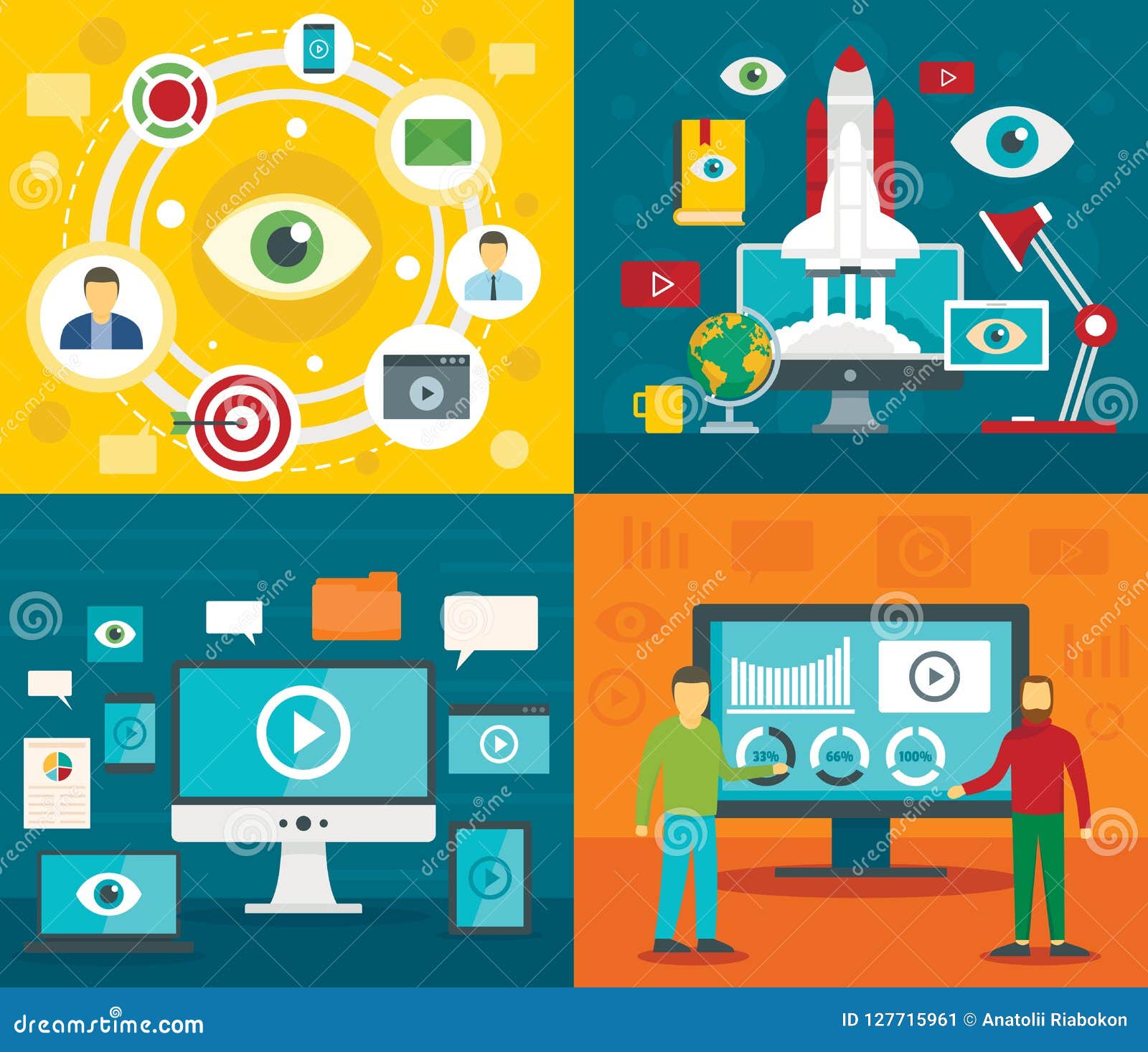 Visualization Banner Set, Flat Style Stock Vector - Illustration of ...