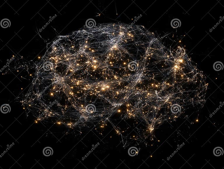Brain Network, Nodes and Connections, Dark Background, Subtle Light ...