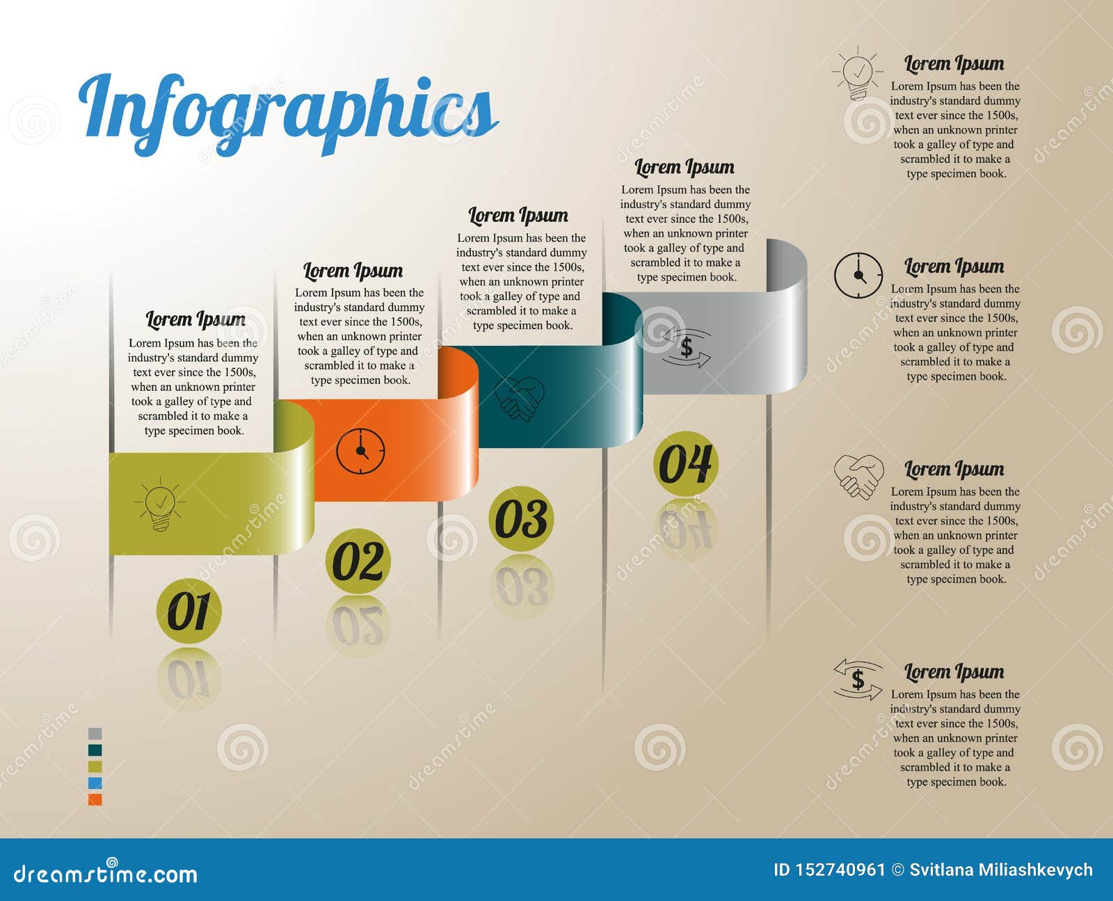 Infographics on Five Steps Curved Rectangle with Text from Above Stock ...