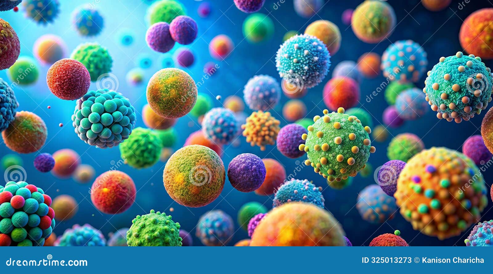 Visualization of Colored Spherical Bacteria on a Blue Background ...