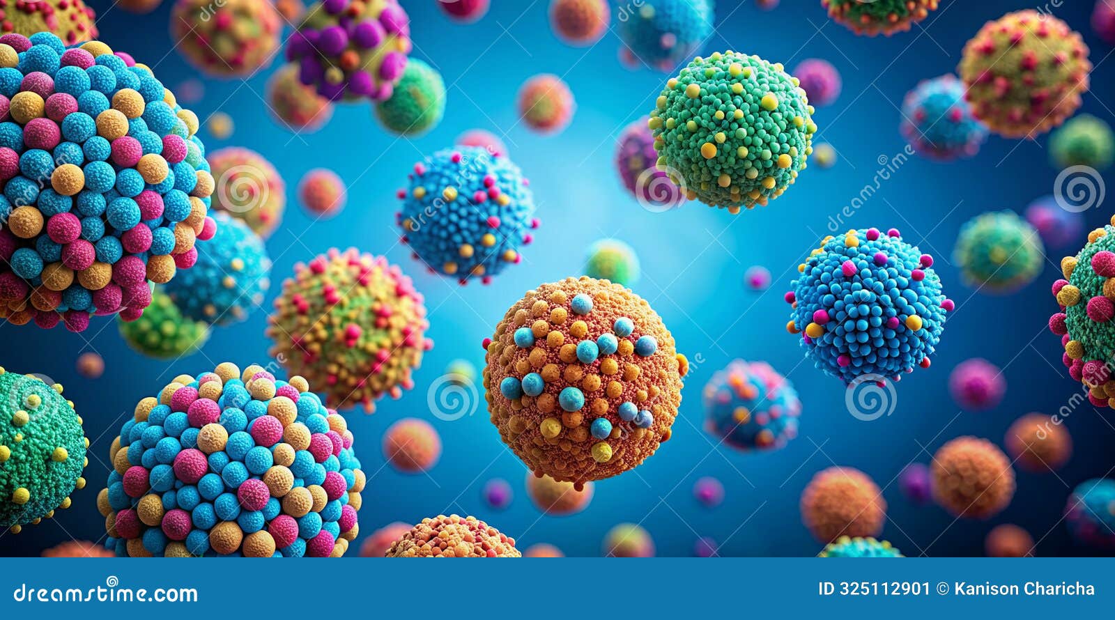 Visualization of Colored Spherical Bacteria on a Blue Background ...