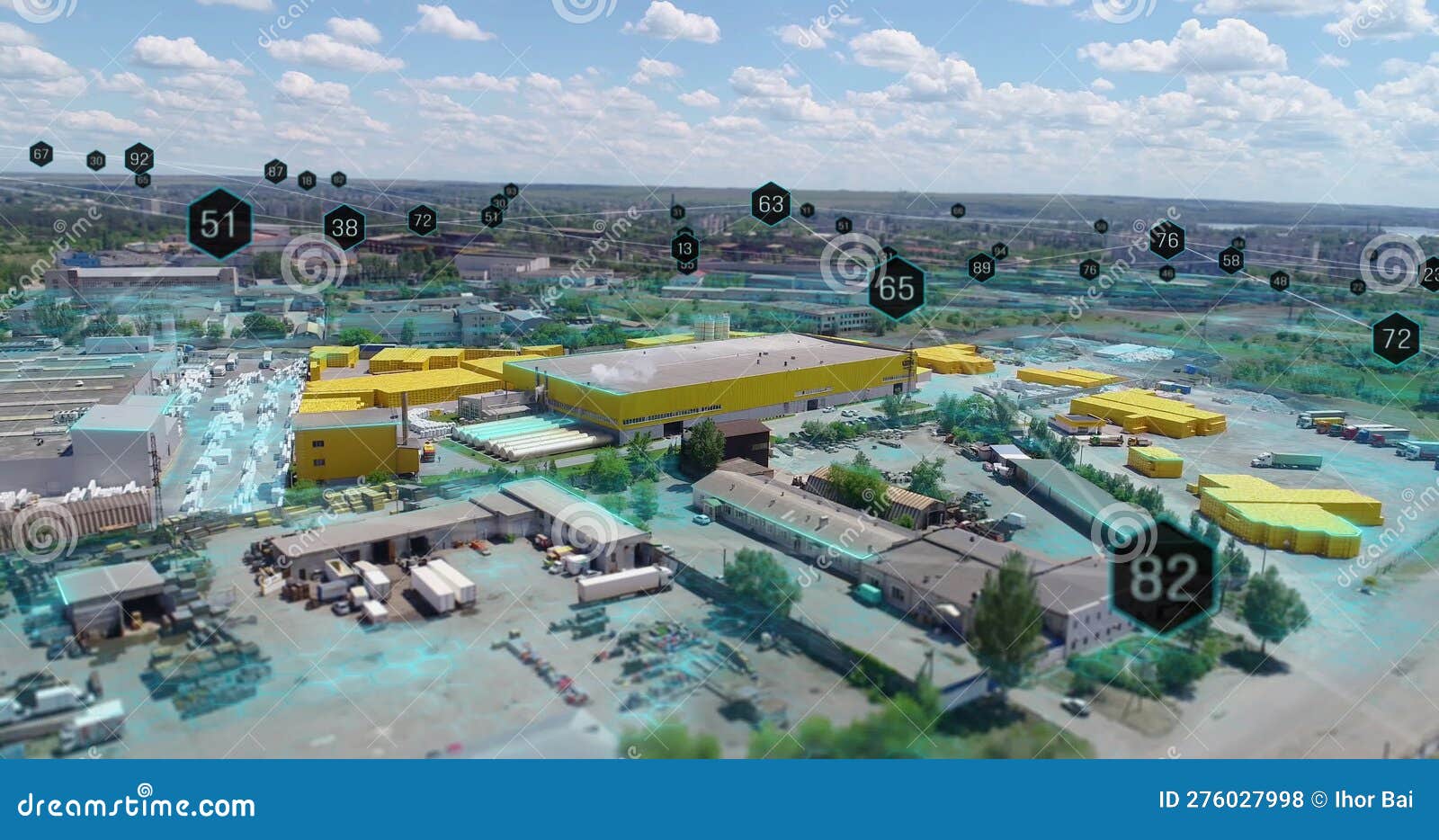 Concept of a Modern Factory, Drone View. Flight Over the Modern Factory ...