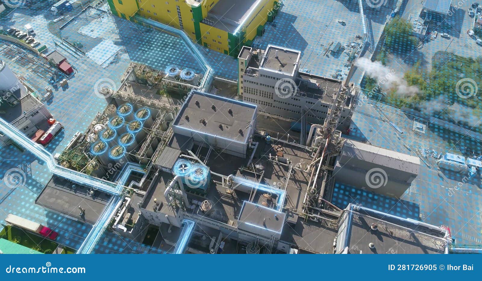 Concept of a Modern Factory, Drone View. Flight Over the Modern Factory ...