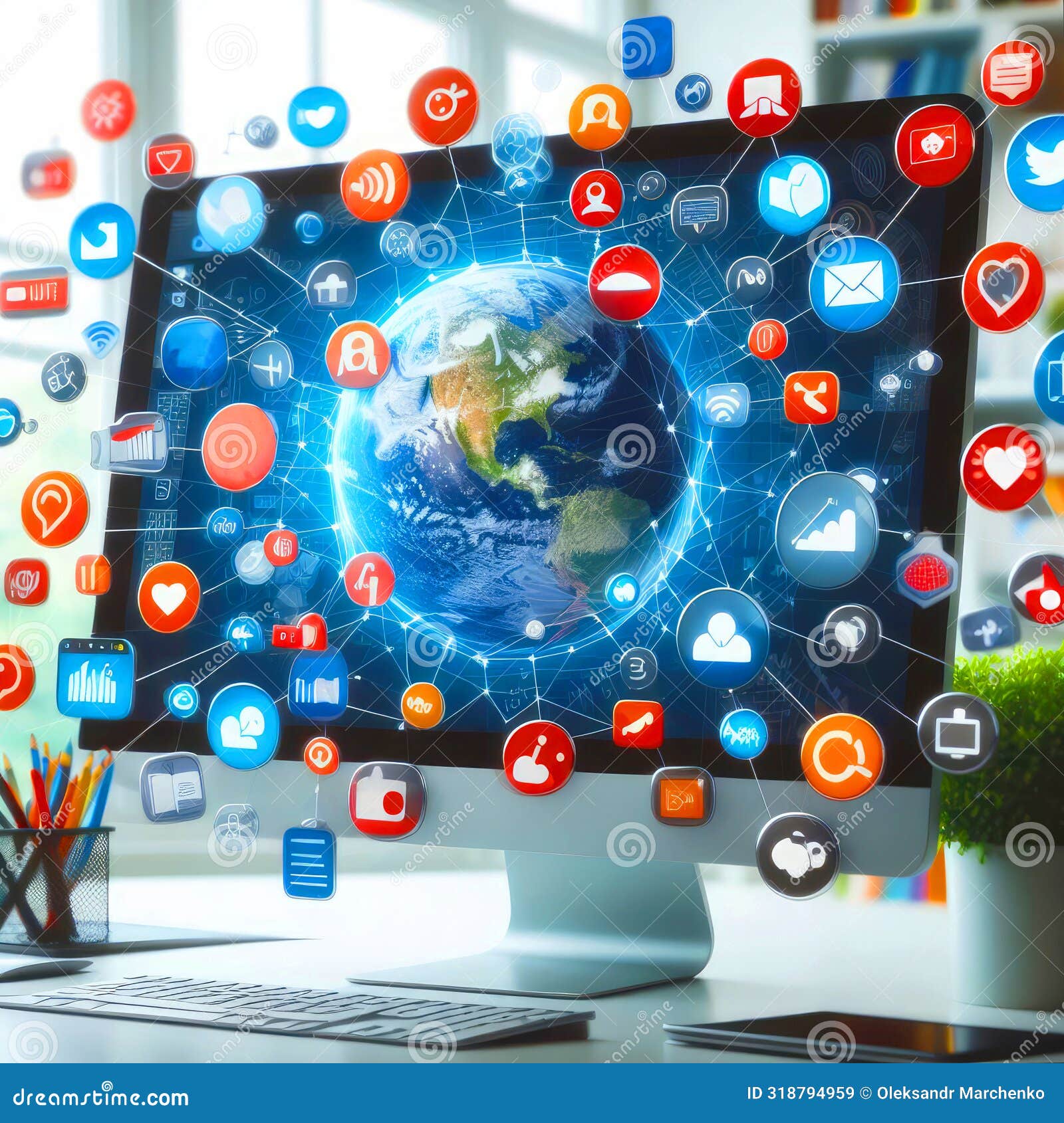 Visualization of the Concept of Global Communication, Internet Usage ...