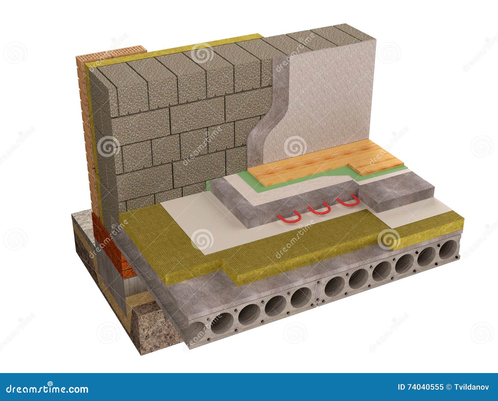 Visualization of Concrete Floor Insulation, 3D Render, Computer ...