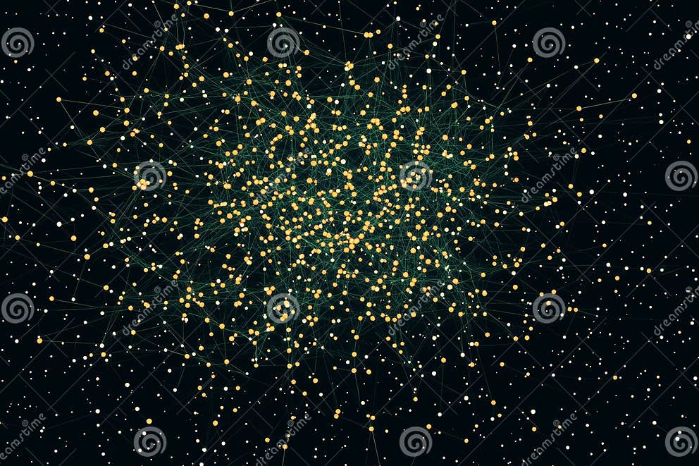 Visualization of Connected Nodes in a Data Network Against a Dark ...