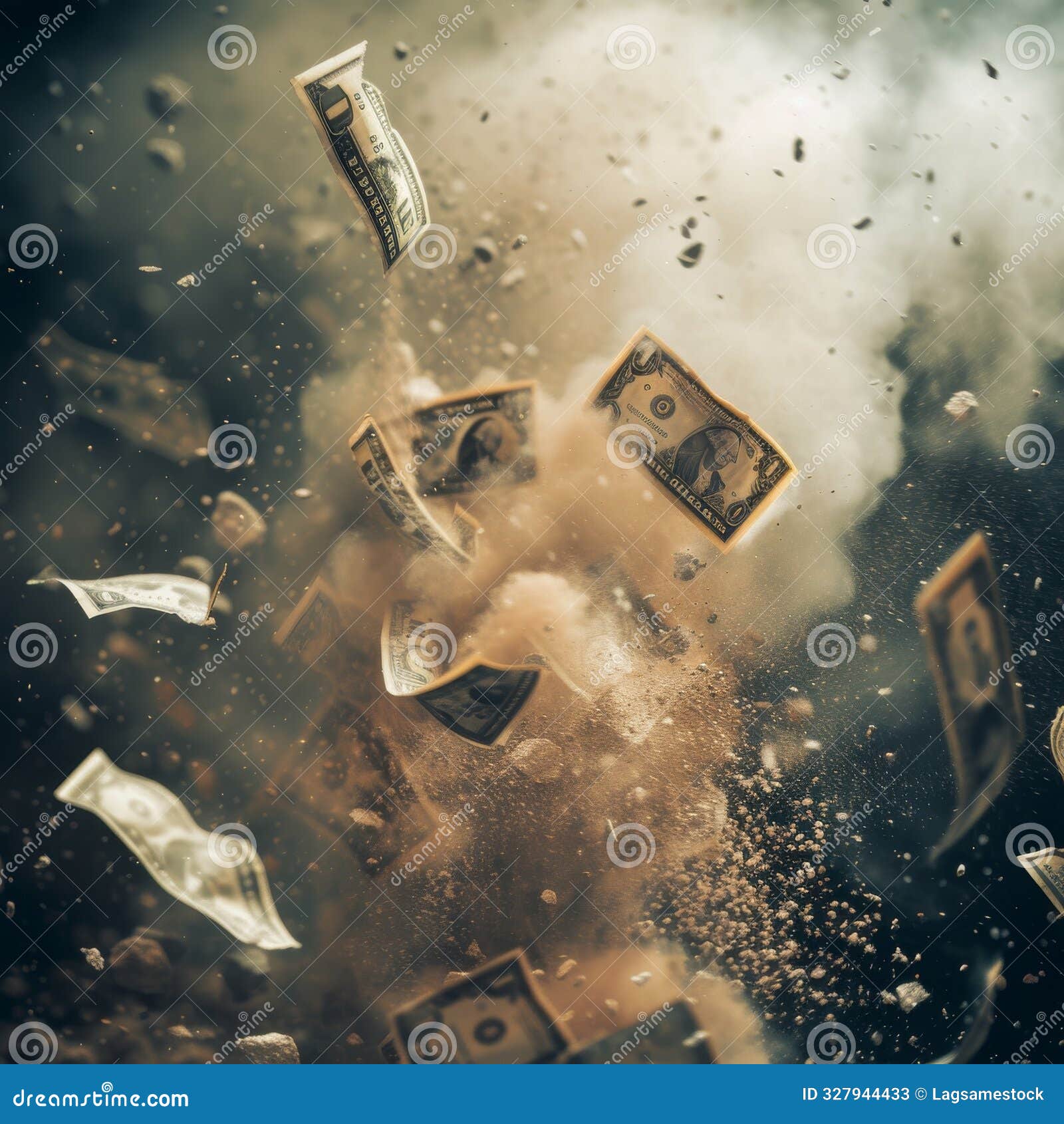 Visualization of Currency Notes Turning into Dust Signifying Economic ...