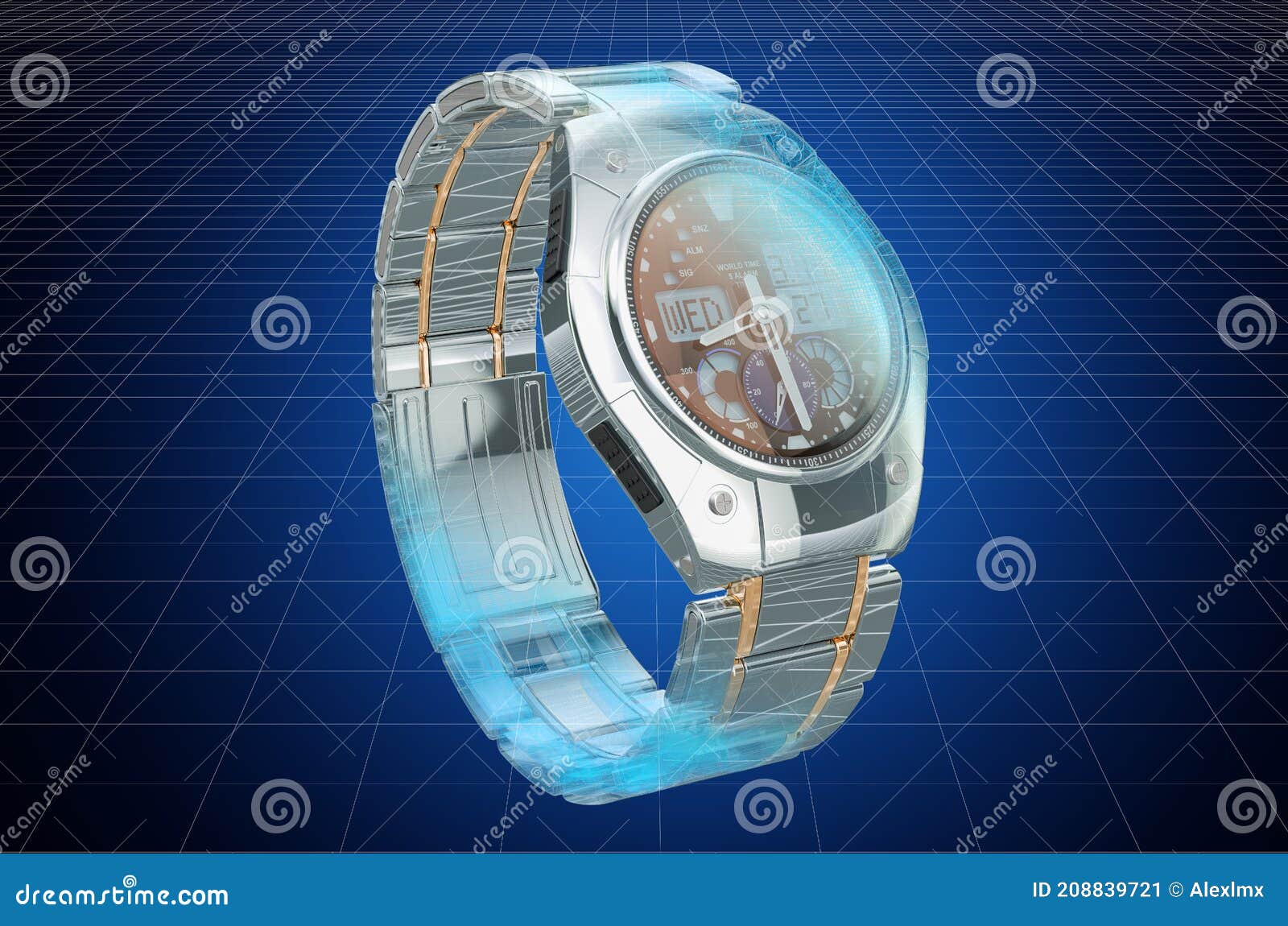Visualization 3d Cad Model of Analog Digital Watch, Blueprint. 3D ...