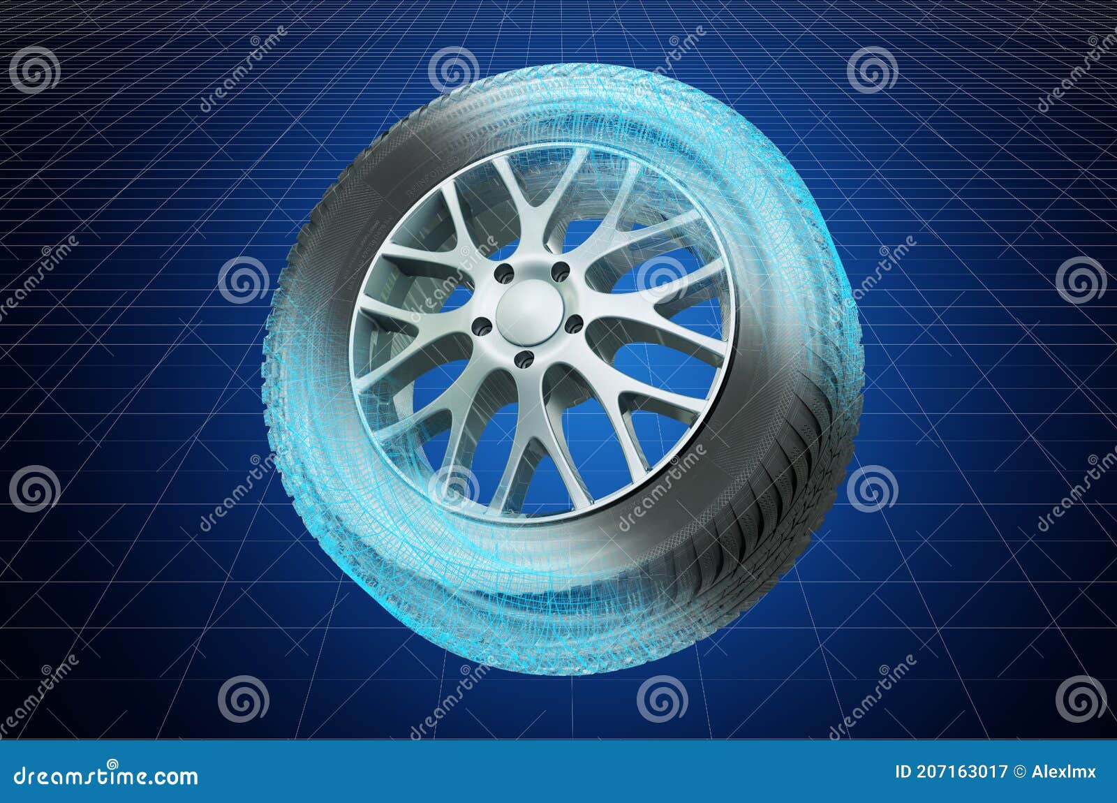 Visualization 3d Cad Model of Automotive Wheel, Blueprint. 3D Rendering ...