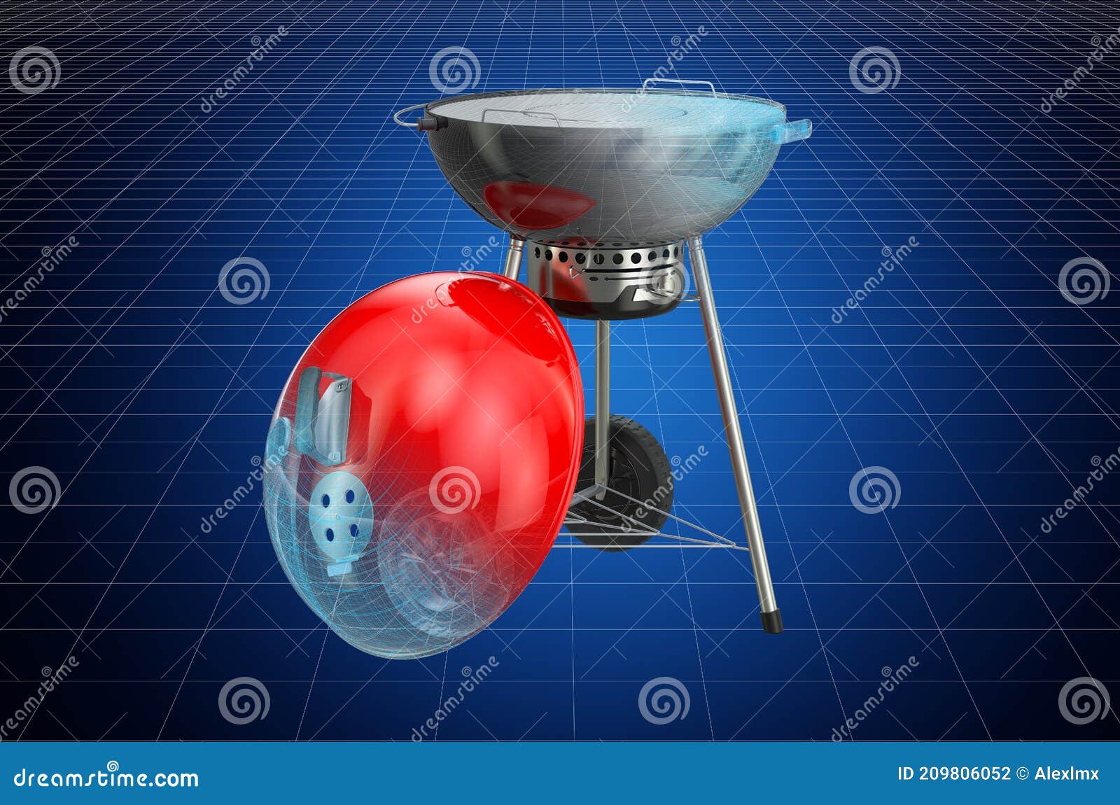 Visualization 3d Cad Model of Barbecue Grill, Blueprint. 3D Rendering ...