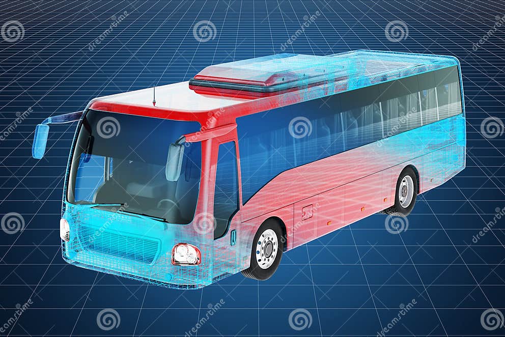 Visualization 3d Cad Model of Bus, 3D Rendering Stock Illustration ...