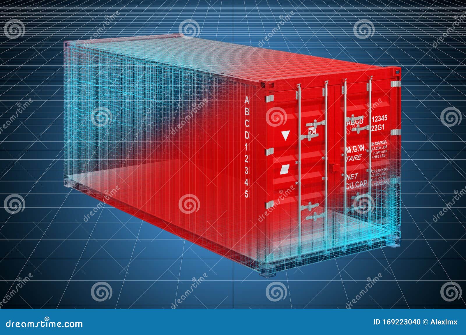 Visualization 3d Cad Model of Cargo Container, Blueprint. 3D Rendering ...