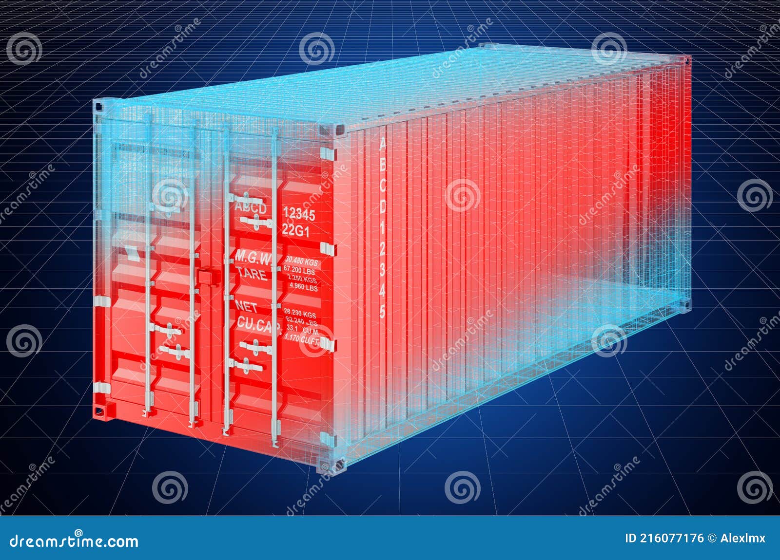 Visualization 3d Cad Model of Cargo Container, Blueprint. 3D Rendering ...