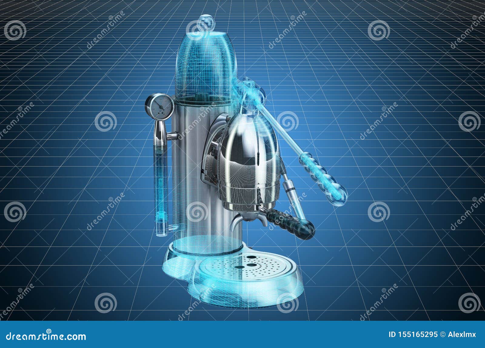 Visualization 3d Cad Model of Coffee Machine Retro Design, Blueprint ...