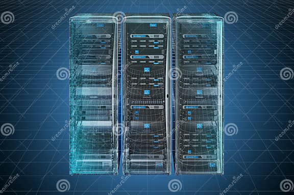Visualization 3d Cad Model of Computer Server Racks, Blueprint. 3D ...