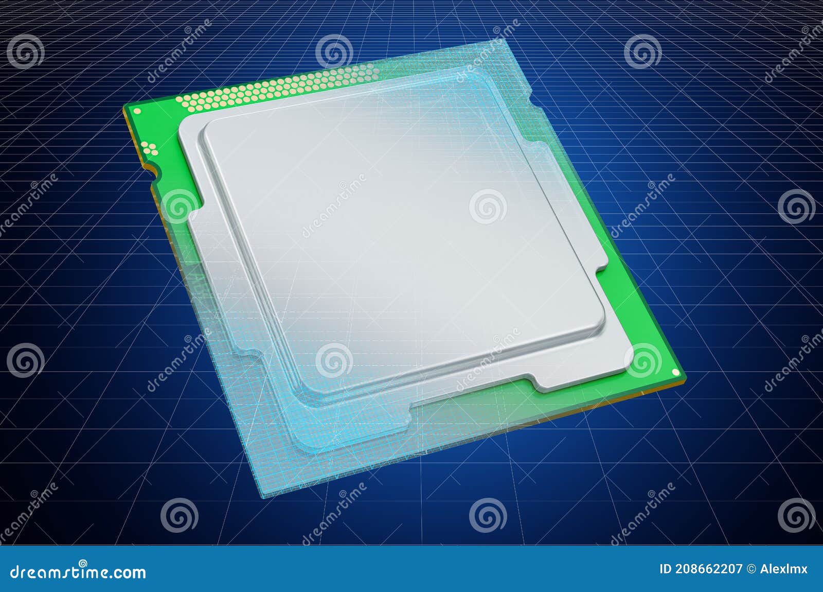 Visualization 3d Cad Model of CPU, Blueprint. 3D Rendering Stock ...