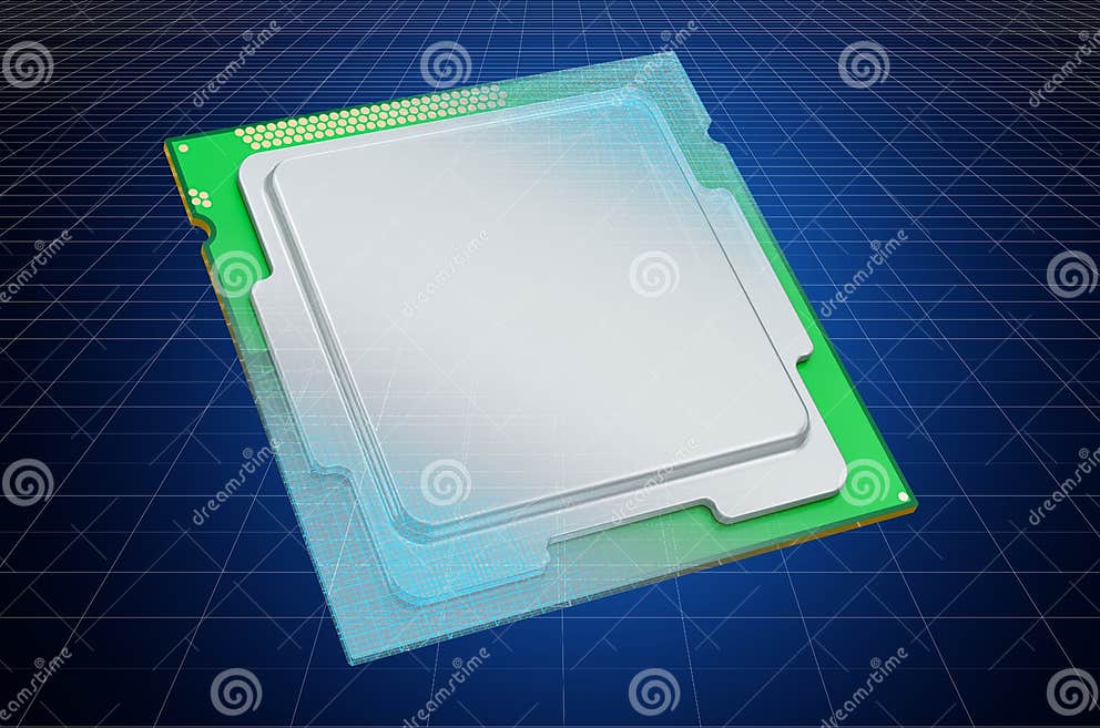 Visualization 3d Cad Model of CPU, Blueprint. 3D Rendering Stock ...