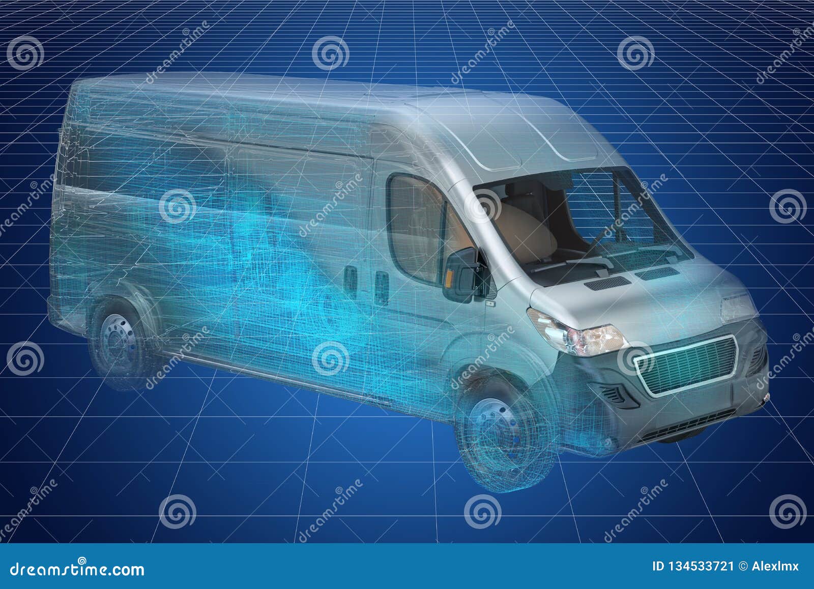 Visualization 3d Cad Model of Delivery Van, Blueprint. 3D Rendering ...