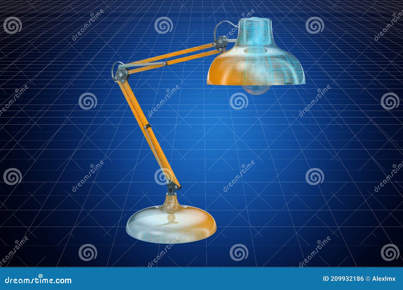 Visualization 3d Cad Model of Desk Lamp, Blueprint. 3D Rendering Stock ...