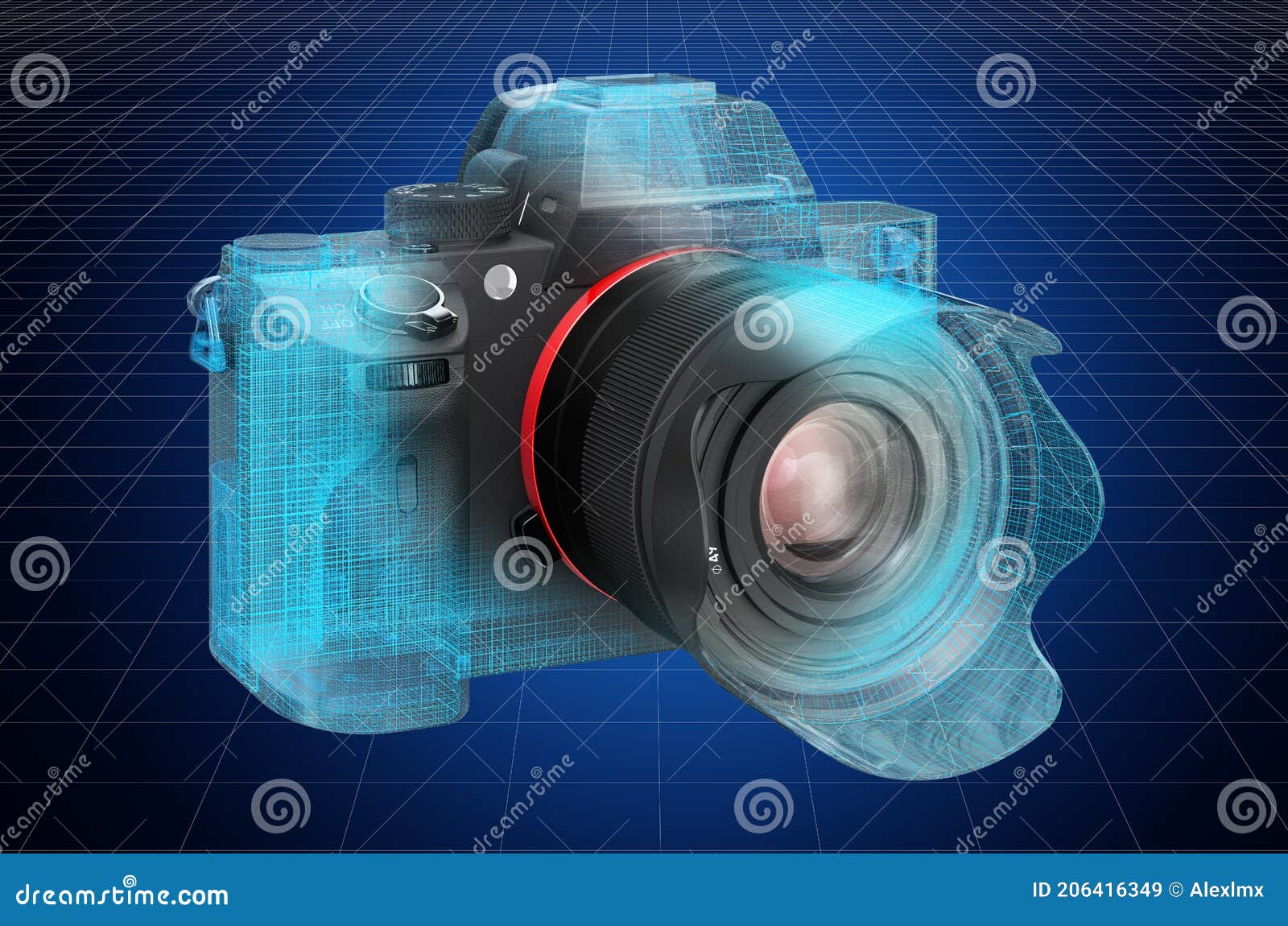 Visualization 3d Cad Model of Digital Camera, Blueprint. 3D Rendering ...