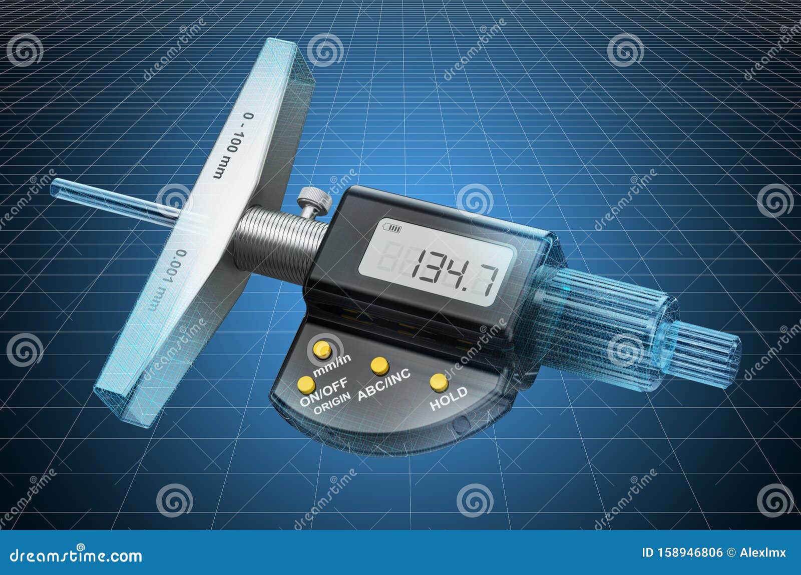 Visualization 3d Cad Model of Digital Depth Micrometer, Blueprint. 3D ...
