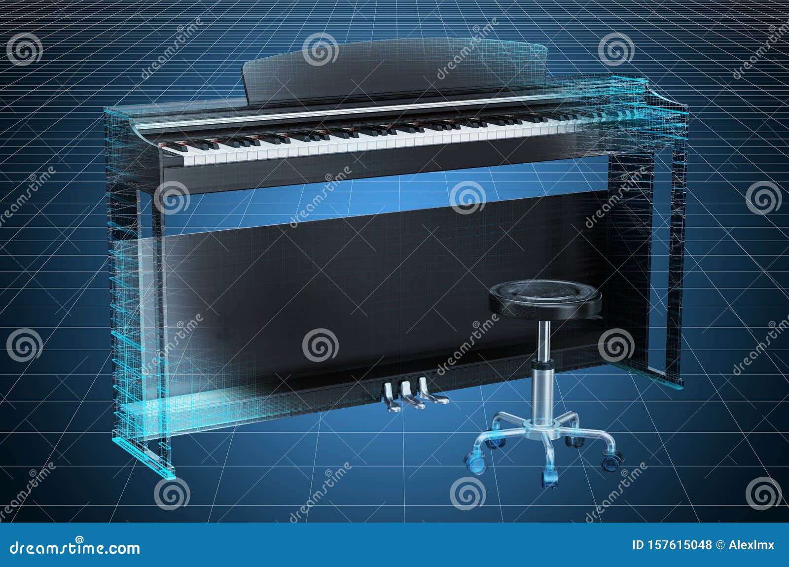 Visualization 3d Cad Model of Digital Piano, Blueprint. 3D Rendering ...