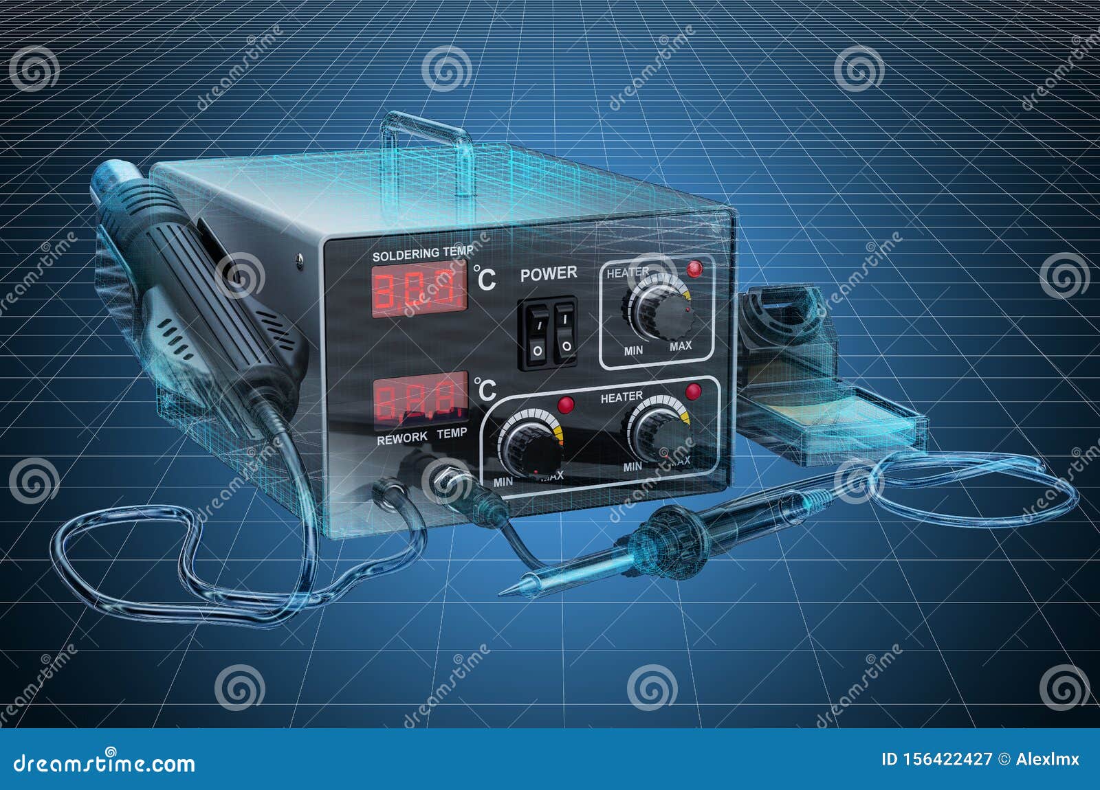 Visualization 3d Cad Model of Digital Soldering Station, Blueprint. 3D ...