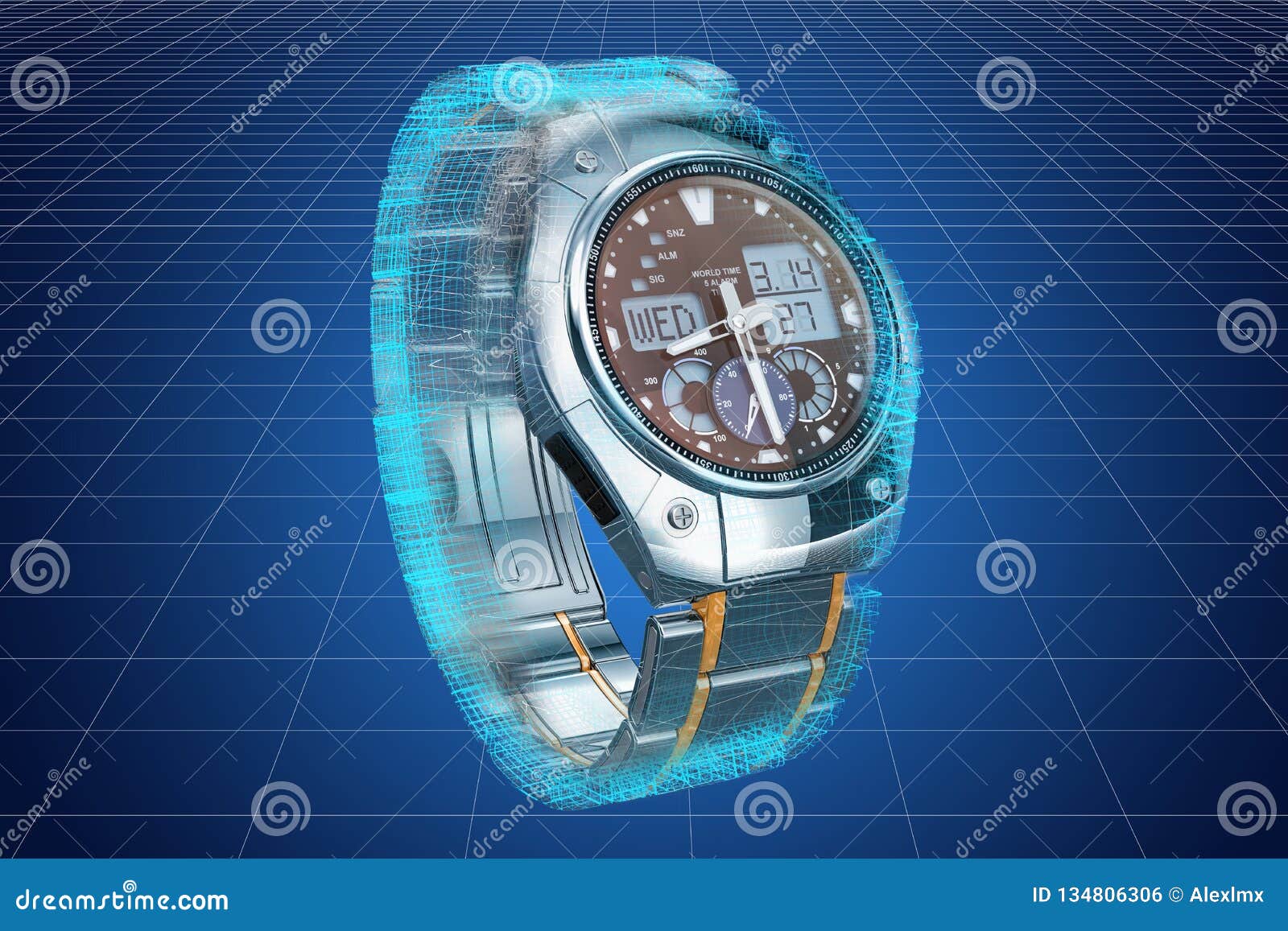 Visualization 3d Cad Model of Digital Wrist Watch, 3D Rendering Stock ...