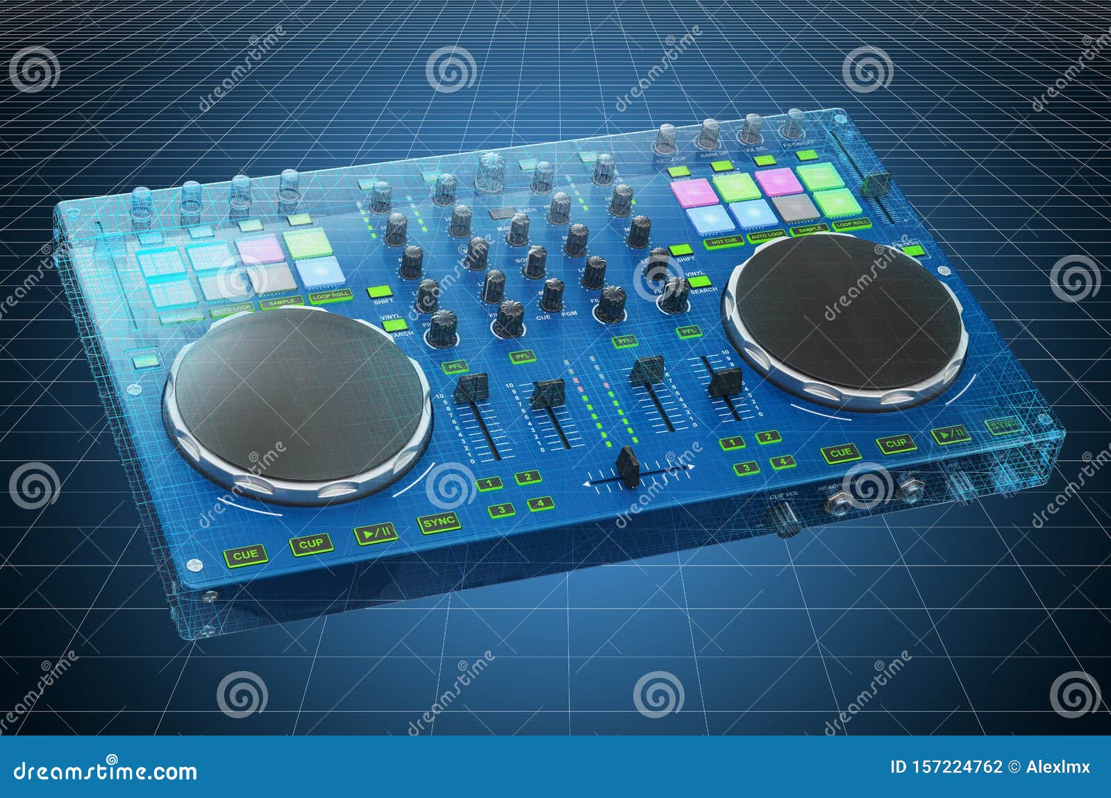 Visualization 3d Cad Model of DJ Console, Blueprint. 3D Rendering Stock ...