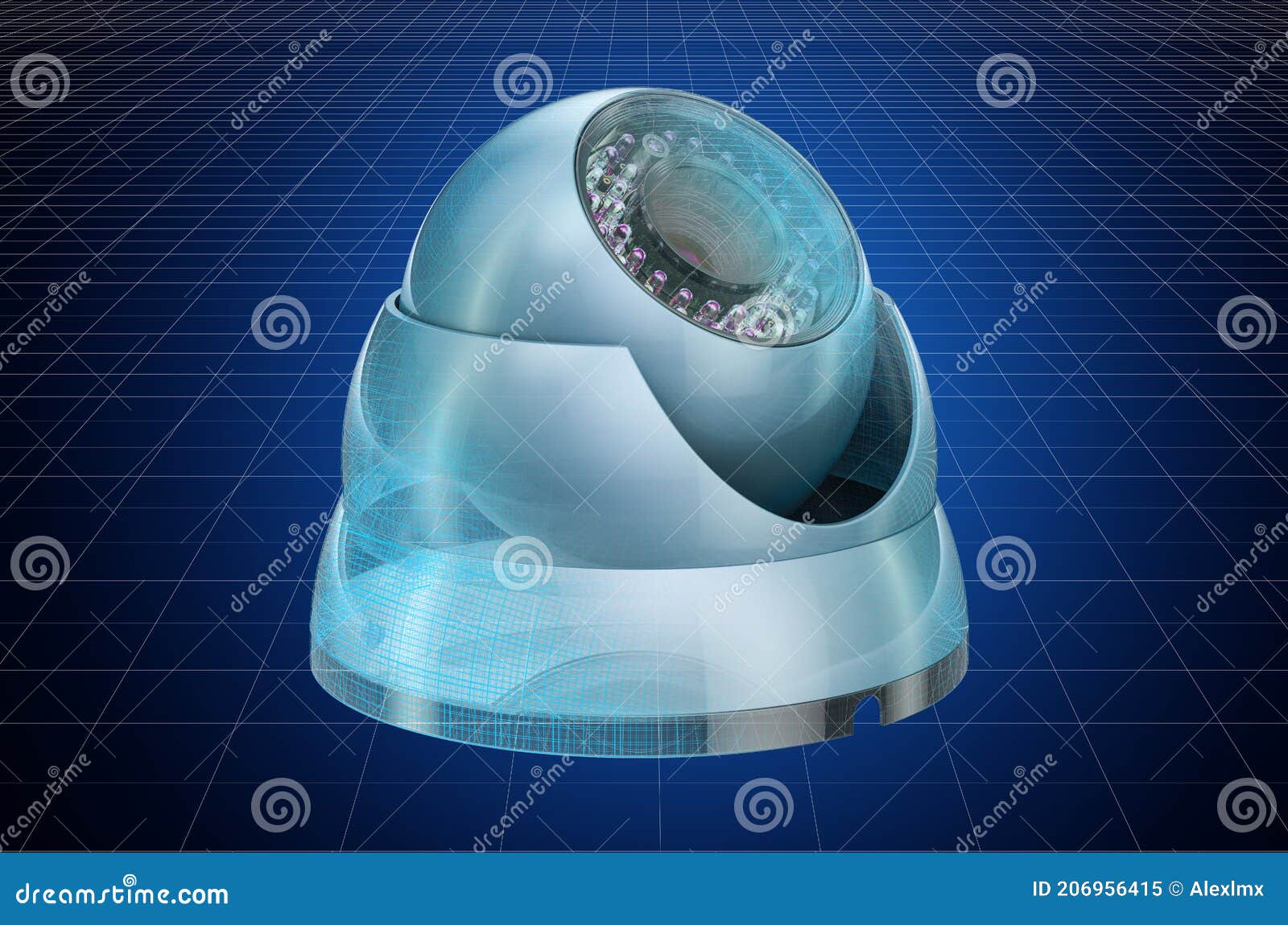 Visualization 3d Cad Model of Dome Security Camera, Blueprint. 3D ...