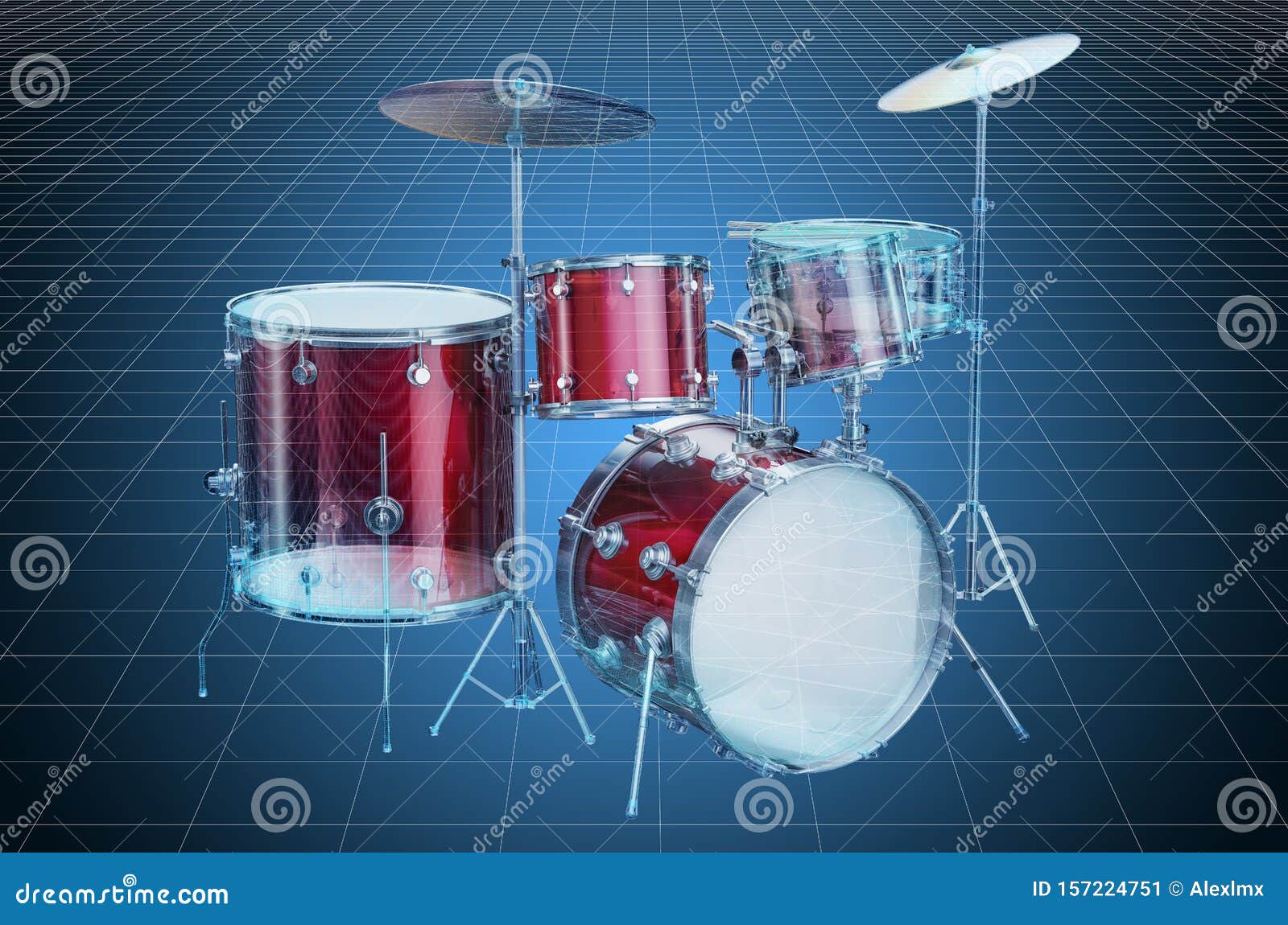Visualization 3d Cad Model of Drum Kit, Blueprint. 3D Rendering Stock ...