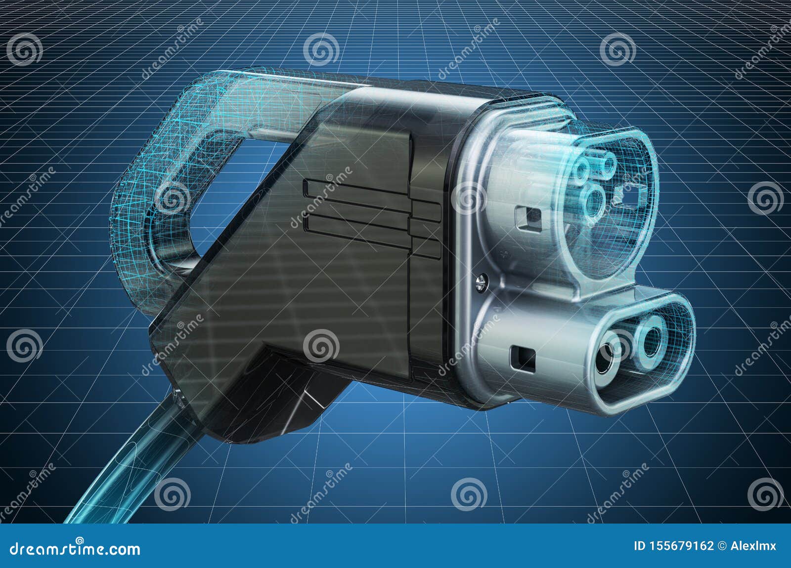 Visualization 3d Cad Model of Electric Car Charging Plug, Blueprint. 3D ...