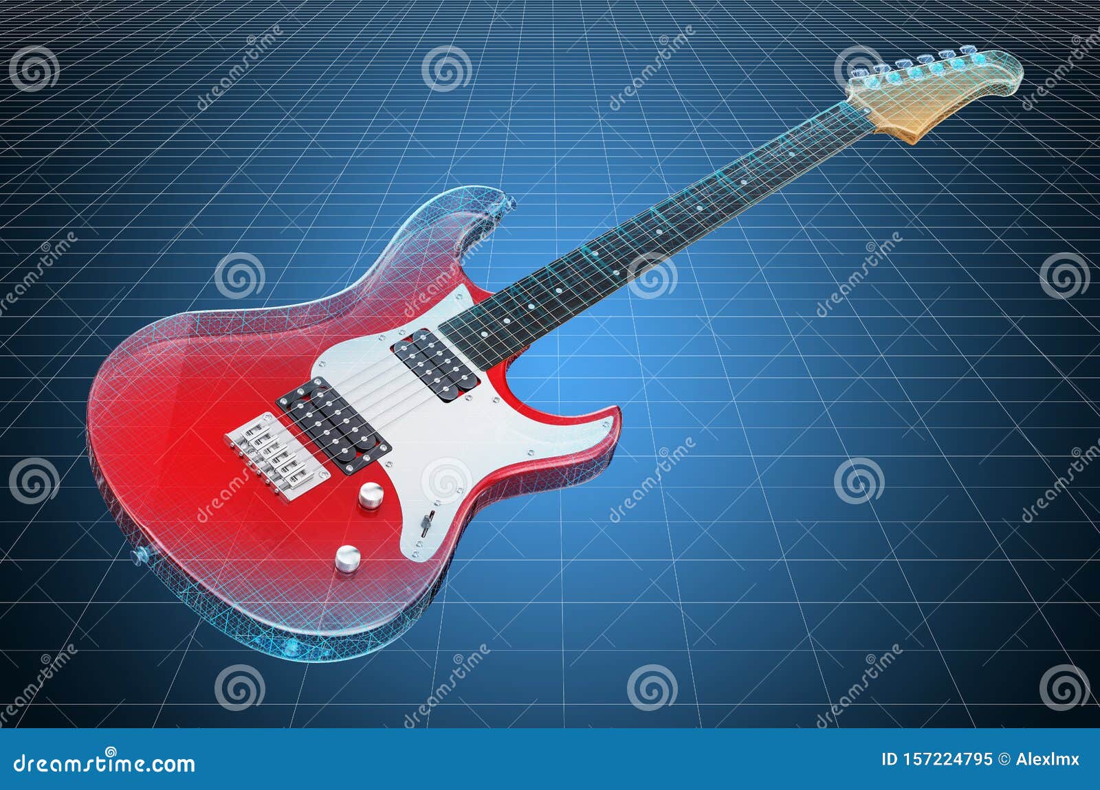 Visualization 3d Cad Model of Electric Guitar, Blueprint. 3D Rendering ...