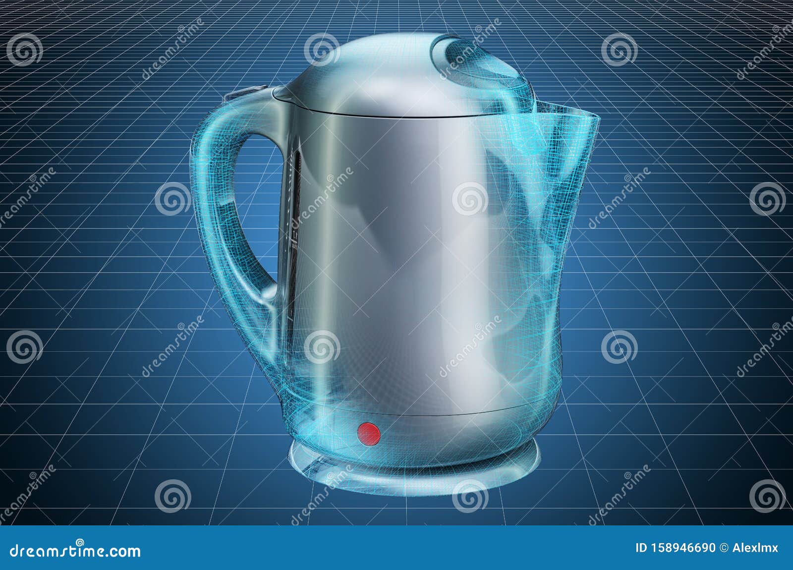 Visualization 3d Cad Model of Electric Kettle, Blueprint. 3D Rendering ...
