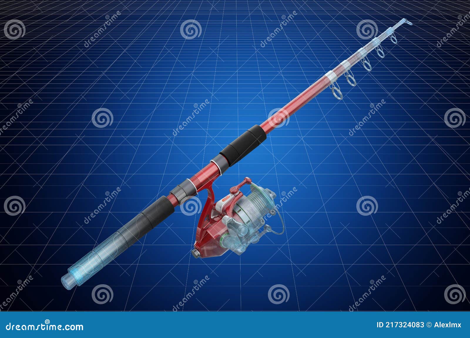 Visualization 3d Cad Model of Fishing Rod, Blueprint. 3D Rendering ...