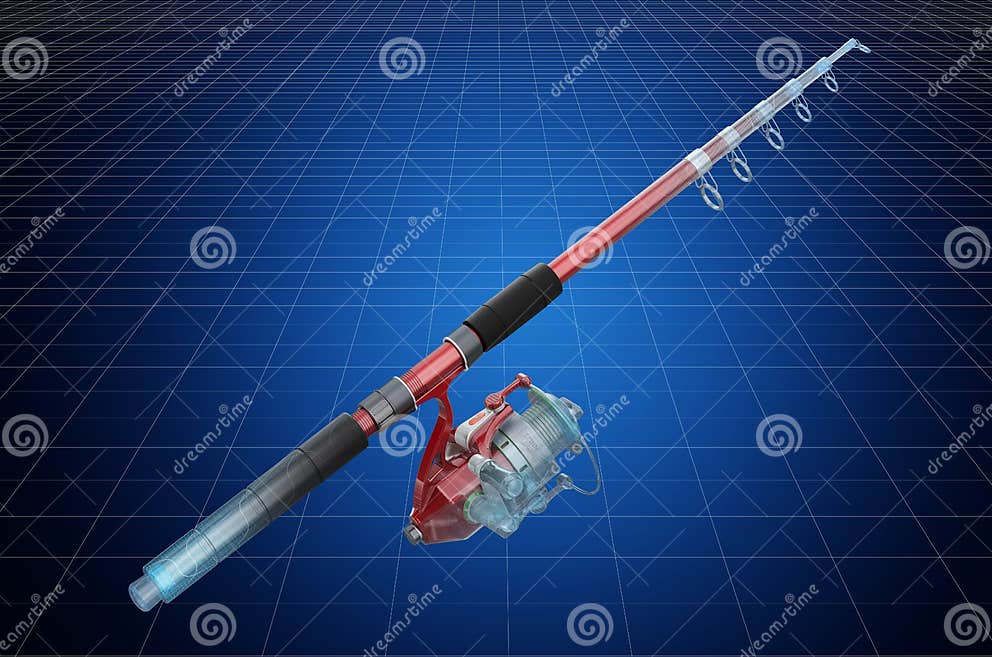 Visualization 3d Cad Model of Fishing Rod, Blueprint. 3D Rendering ...