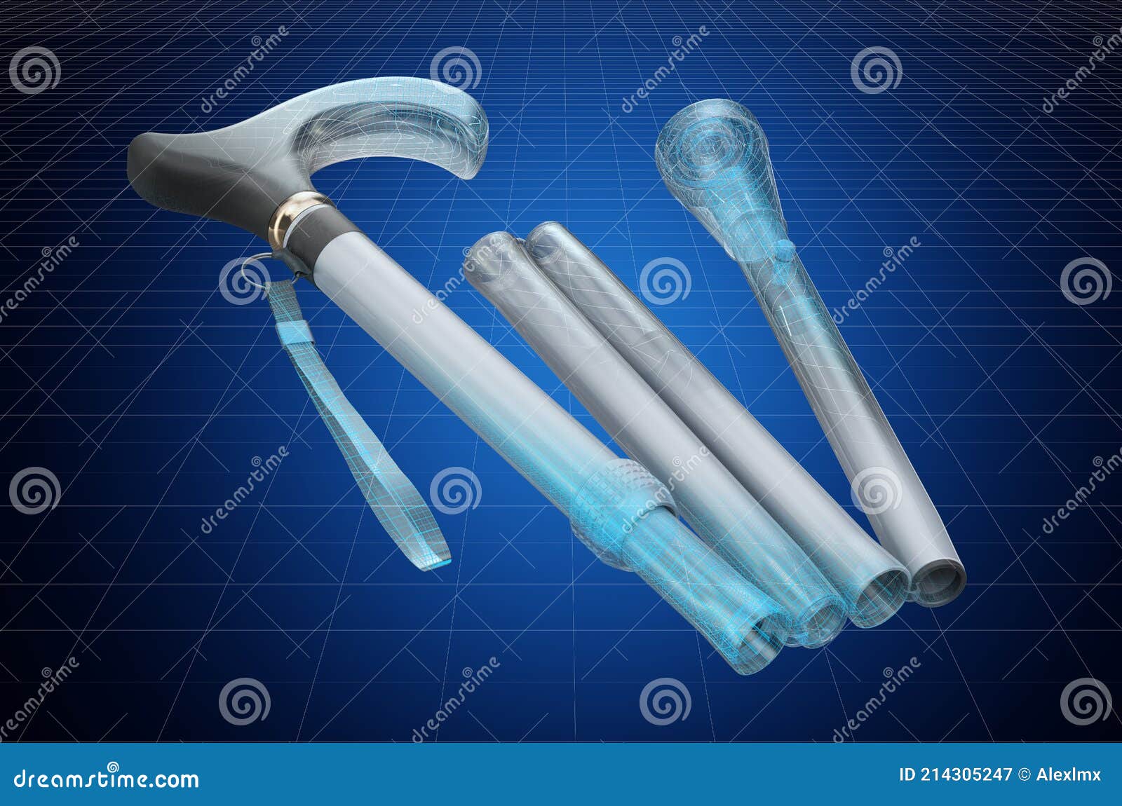 Visualization 3d Cad Model of Folding Cane, Blueprint. 3D Rendering ...